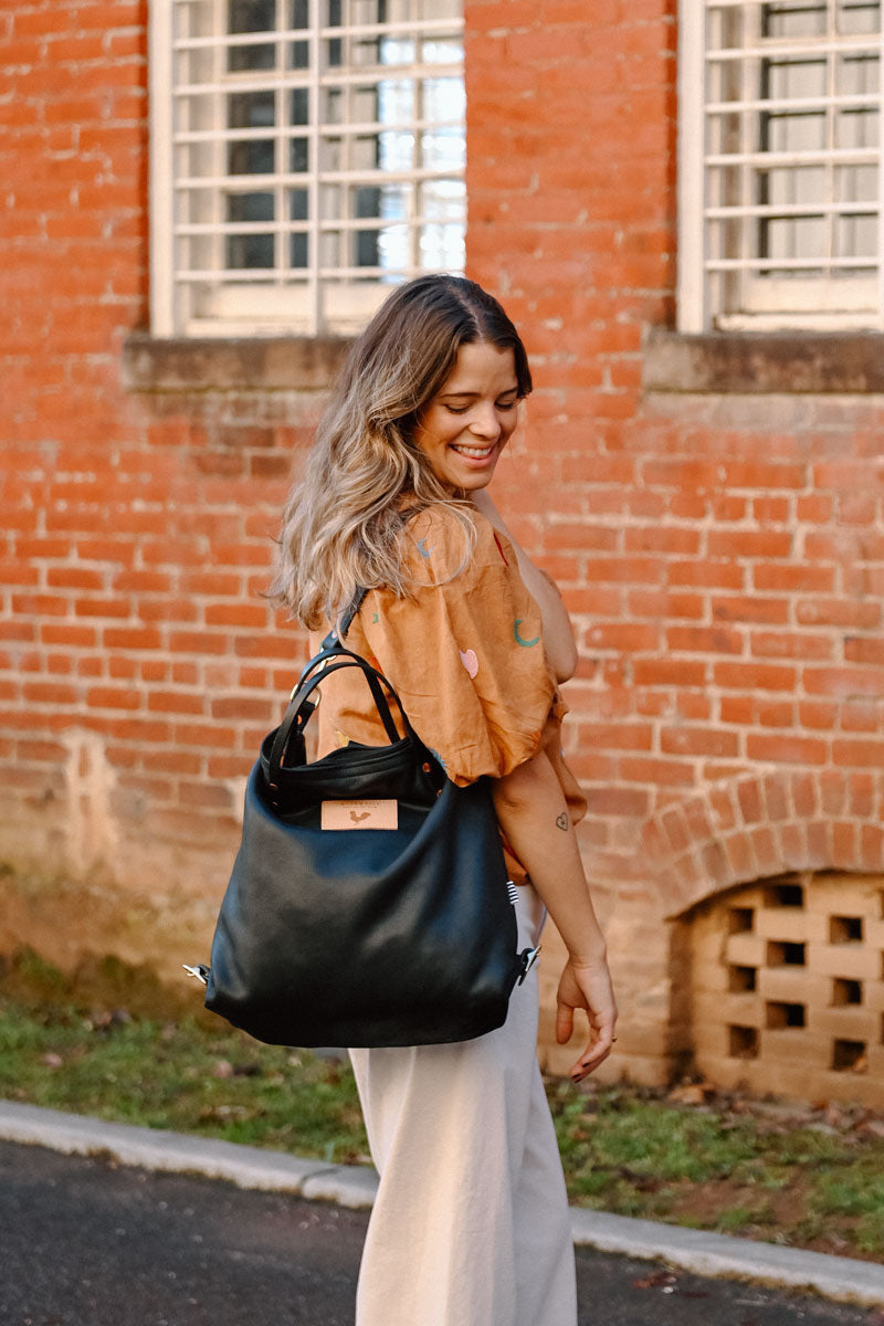 Harness Black Leather Backpack - Black Leather Backpack Purse