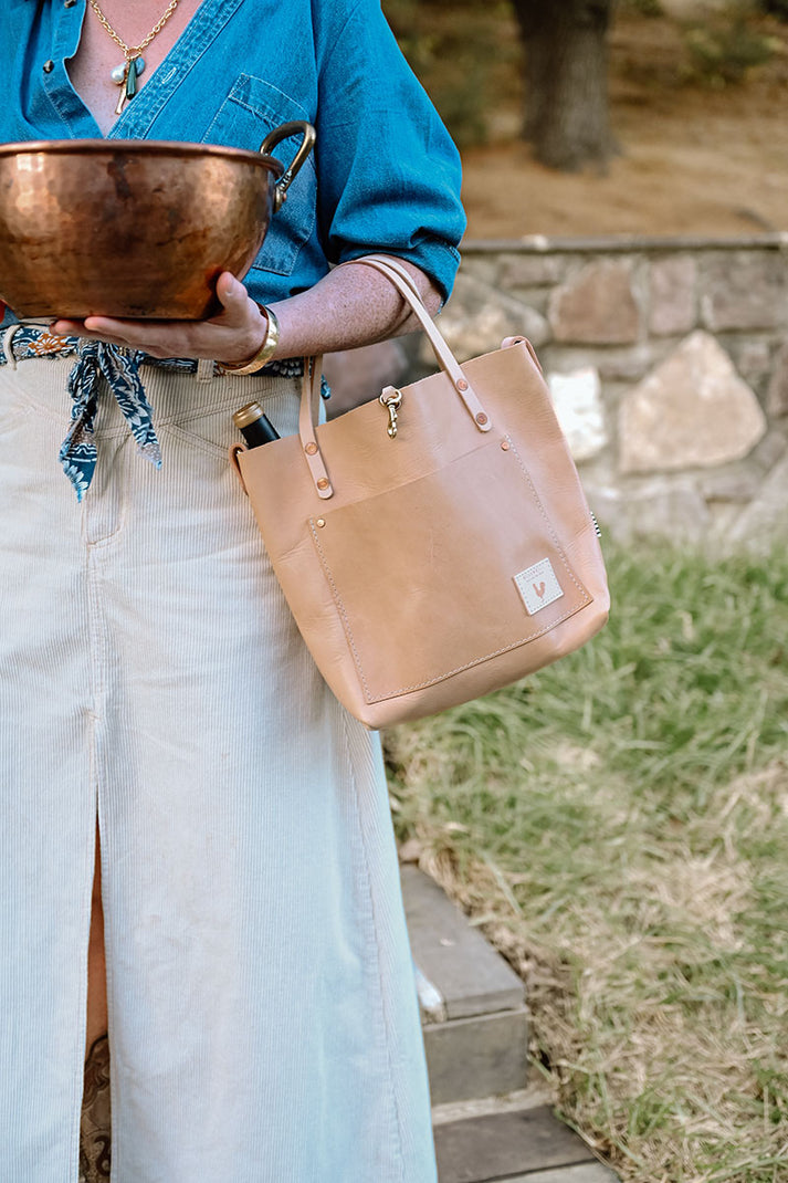 Virginia Leather Small Tote |Brown Leather Pocketbooks| Meanwhile Back ...