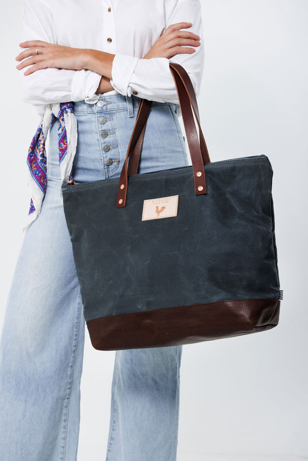 Slate Blue Waxed Canvas Adventure Tote