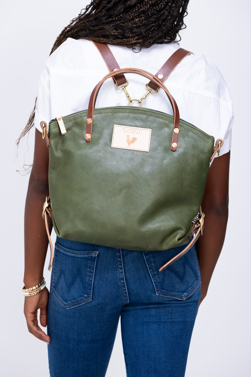Hunter Green Leather Backpack 2.0 | Green Leather Convertible Backpack