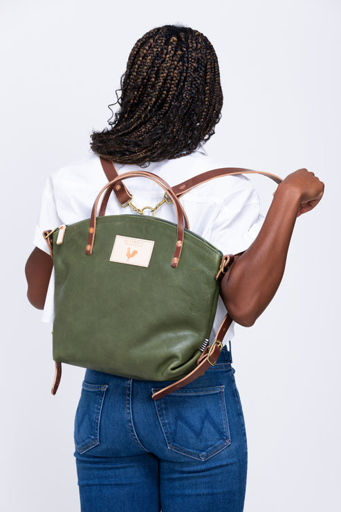 Hunter Green Leather Backpack 2.0 | Green Leather Convertible Backpack