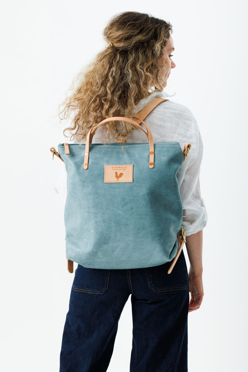 Dusty Blue Leather Backpack | Meanwhile Back on the Farm