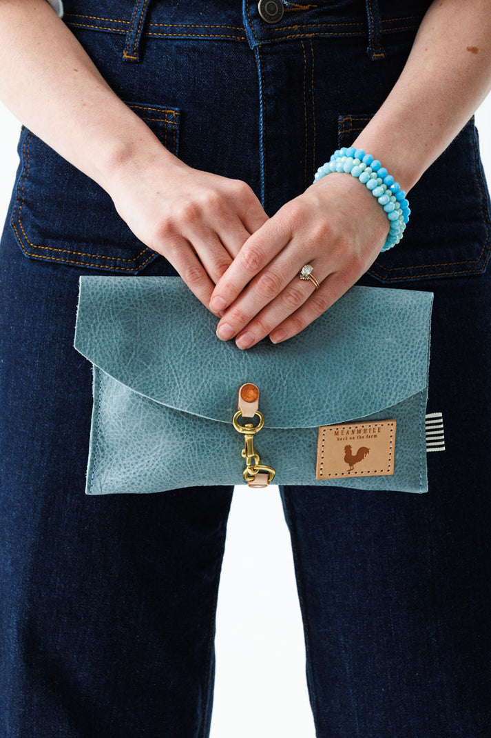 Dusty Blue Leather Envelope Clutch & Crossbody |Light Blue Leather Bag ...
