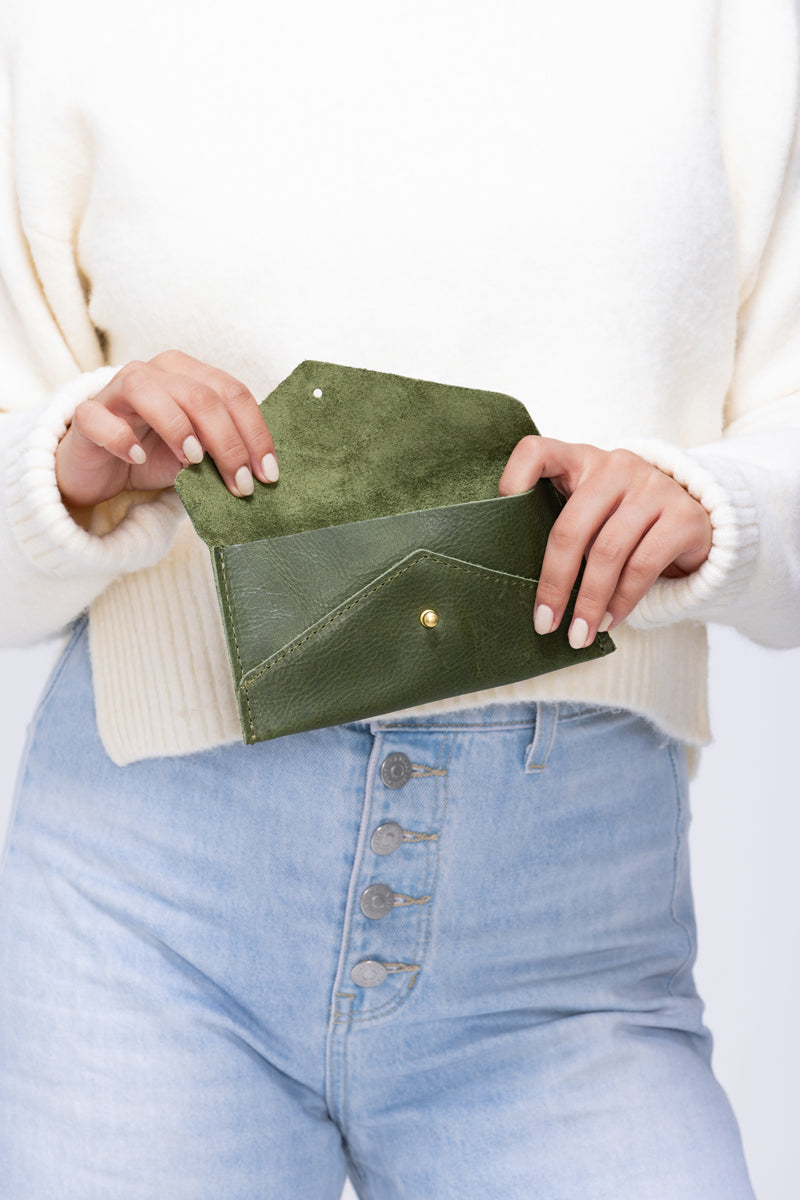 Hunter Green Leather Envelope Wallet | Green Leather Wallet