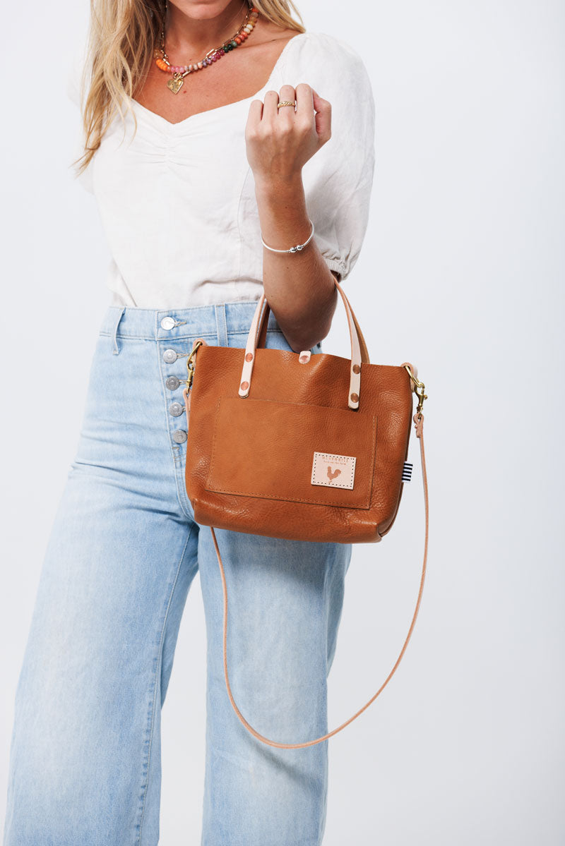 Saddle Leather Mini Tote | Brown Leather Purse Small