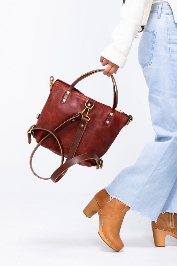 Ruby Red Leather Small Tote | Red Leather Purse