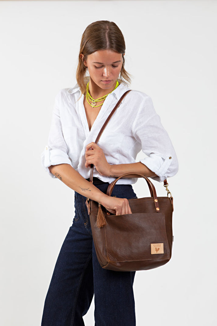 Mocha Tuscan Leather Small Tote - Quality Leather Bags