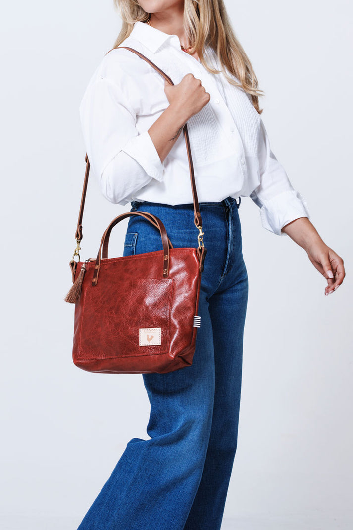 Ruby Red Leather Small Tote | Red Leather Purse
