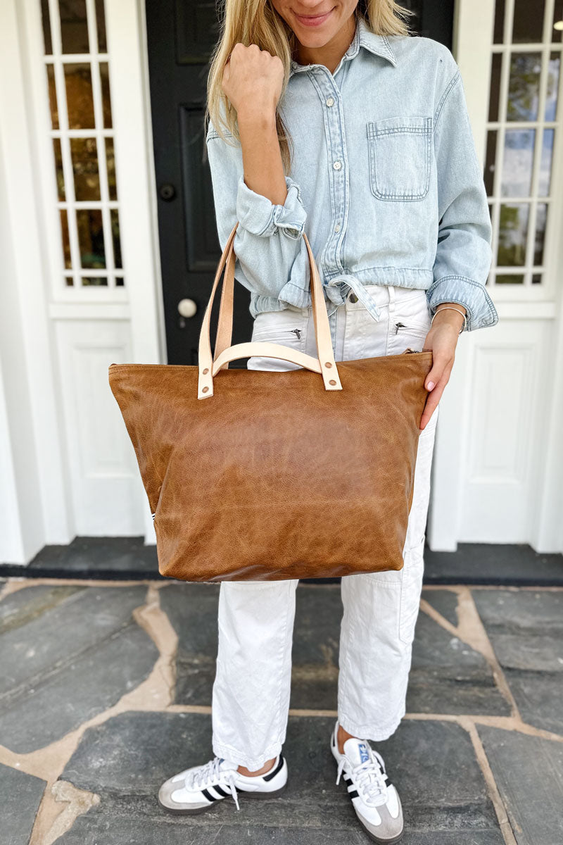 Camel Leather Travel Tote | Meanwhile Back on the Farm
