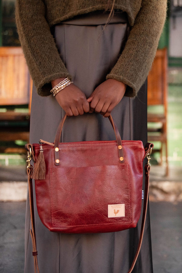 Ruby Red Leather Small Tote | Red Leather Purse