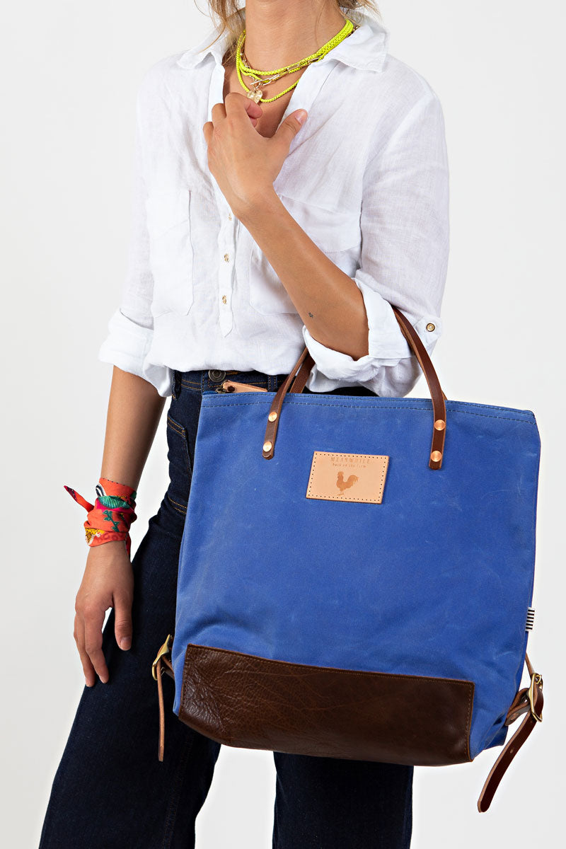 Royal Blue Wax Canvas Backpack with English Bridle Leather - Meanwhile