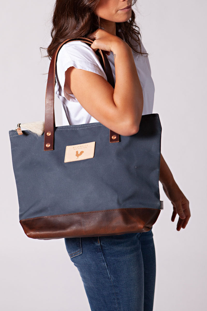 Shop the Slate Blue Wax Canvas Day Tote | Meanwhile in Lynchburg