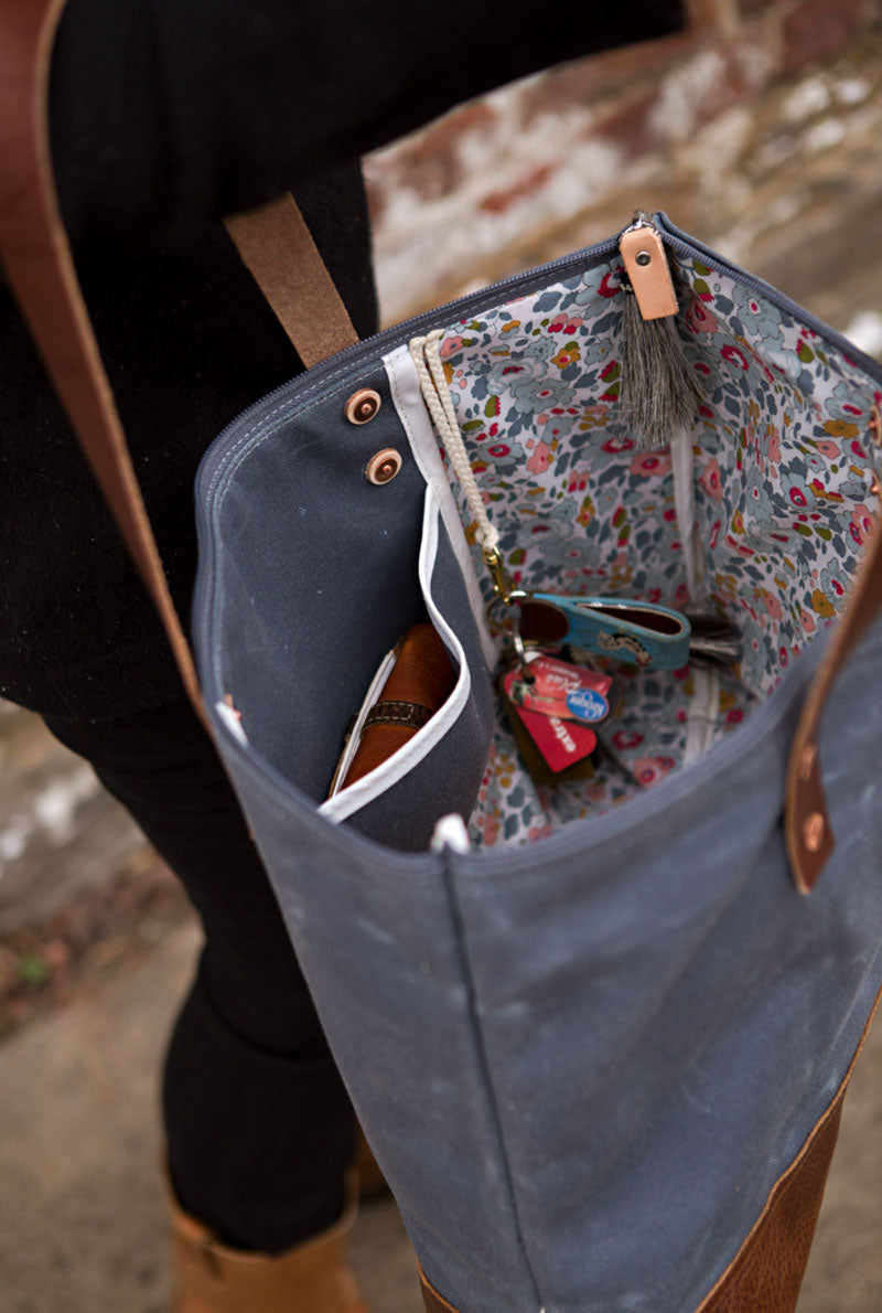 Shop the Slate Blue Wax Canvas Day Tote | Meanwhile in Lynchburg